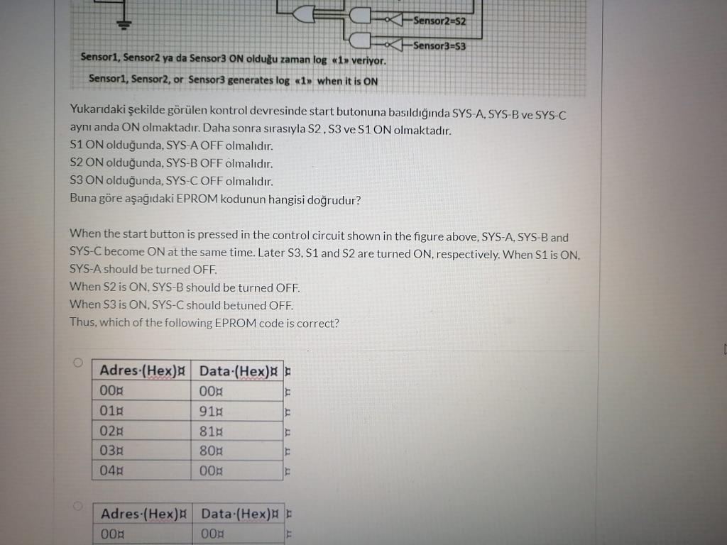 Sensor 1 , Sensor 2, or Sensor3 generates log in when | Chegg.com