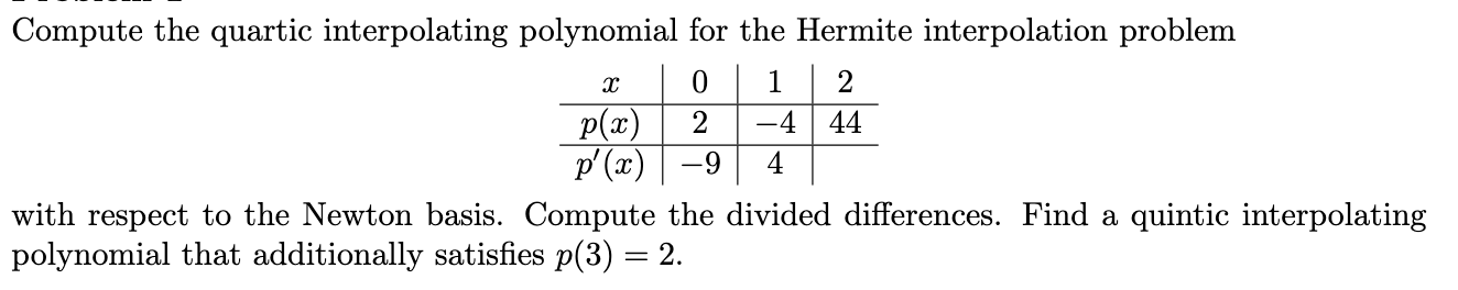 Solved Compute the quartic interpolating polynomial for the | Chegg.com