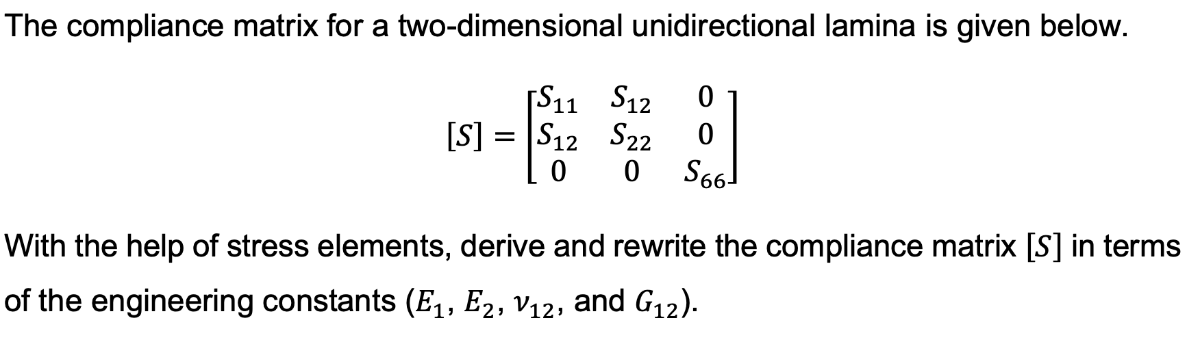 Solved The compliance matrix for a two-dimensional | Chegg.com
