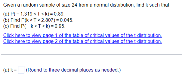 Solved Given a random sample of size 24 from a normal | Chegg.com