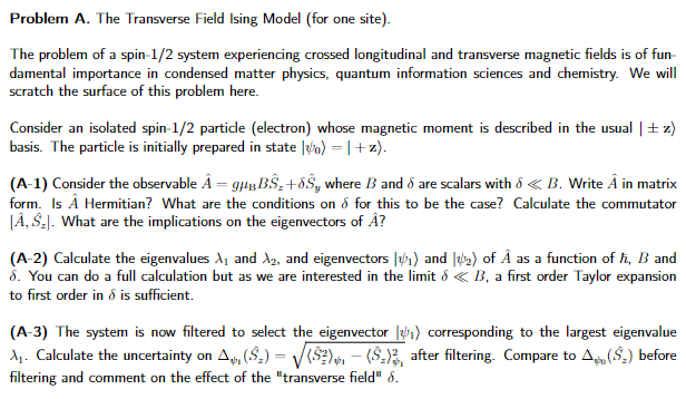 Solved Problem A. The Transverse Field Ising Model (for one | Chegg.com