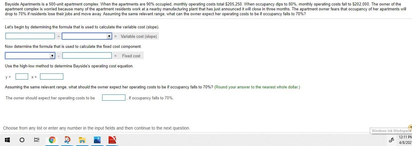 Solved Bayside Apartments is a 500-unit apartment complex. | Chegg.com