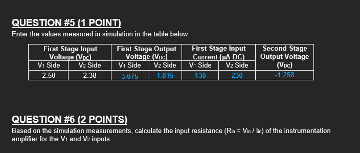 Solved QUESTON #5 (1 POlNT) Enter the values measured in | Chegg.com