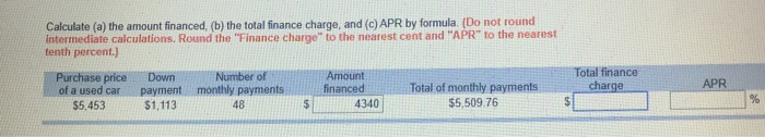 Solved Calculate (a) the amount financed, (b) the total | Chegg.com