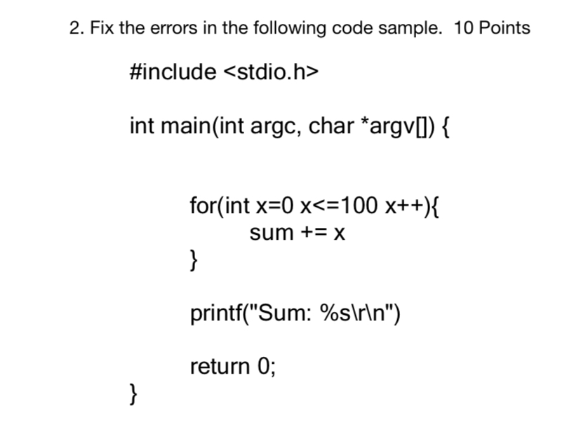 Solved Fix The Errors In The Following Code Sample 10 Poir 1804