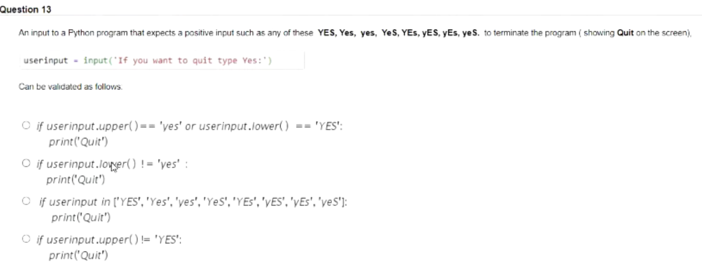 Solved Question 13 An input to a Python program that expects | Chegg.com