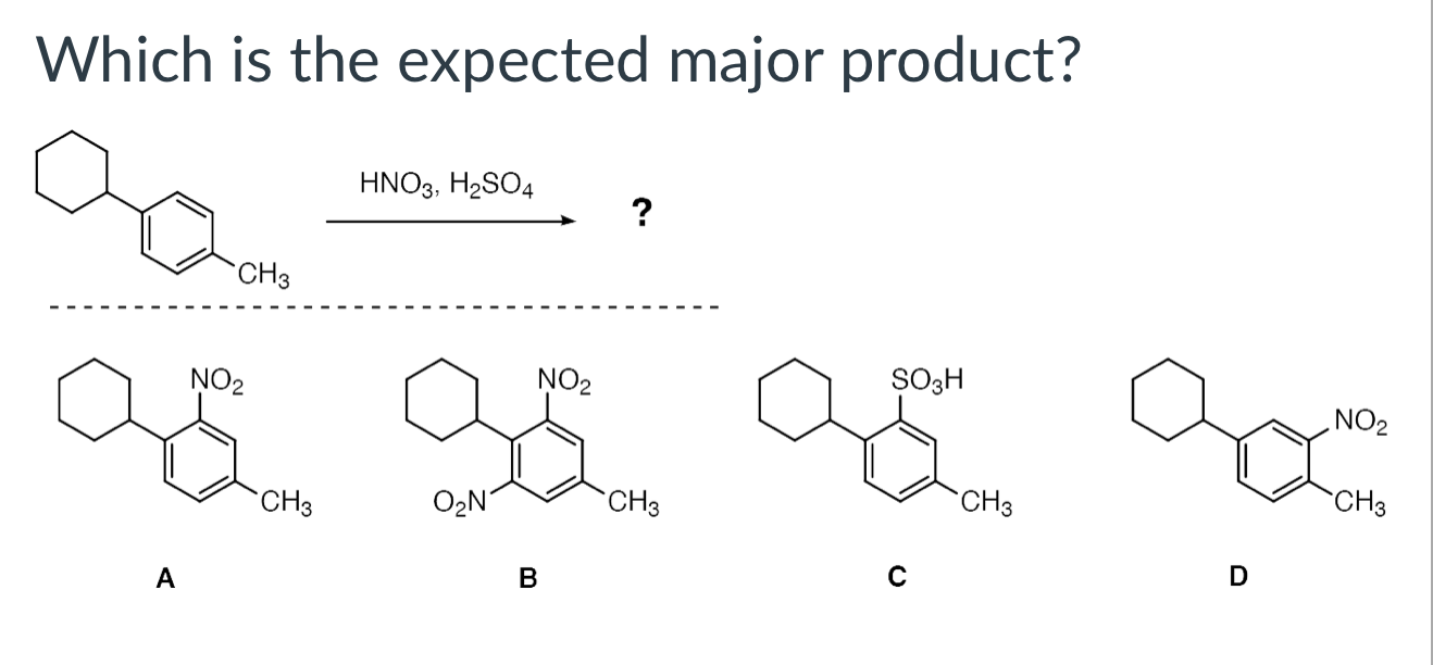 Solved Which is the expected major product? HNO3, H2SO4 ? | Chegg.com
