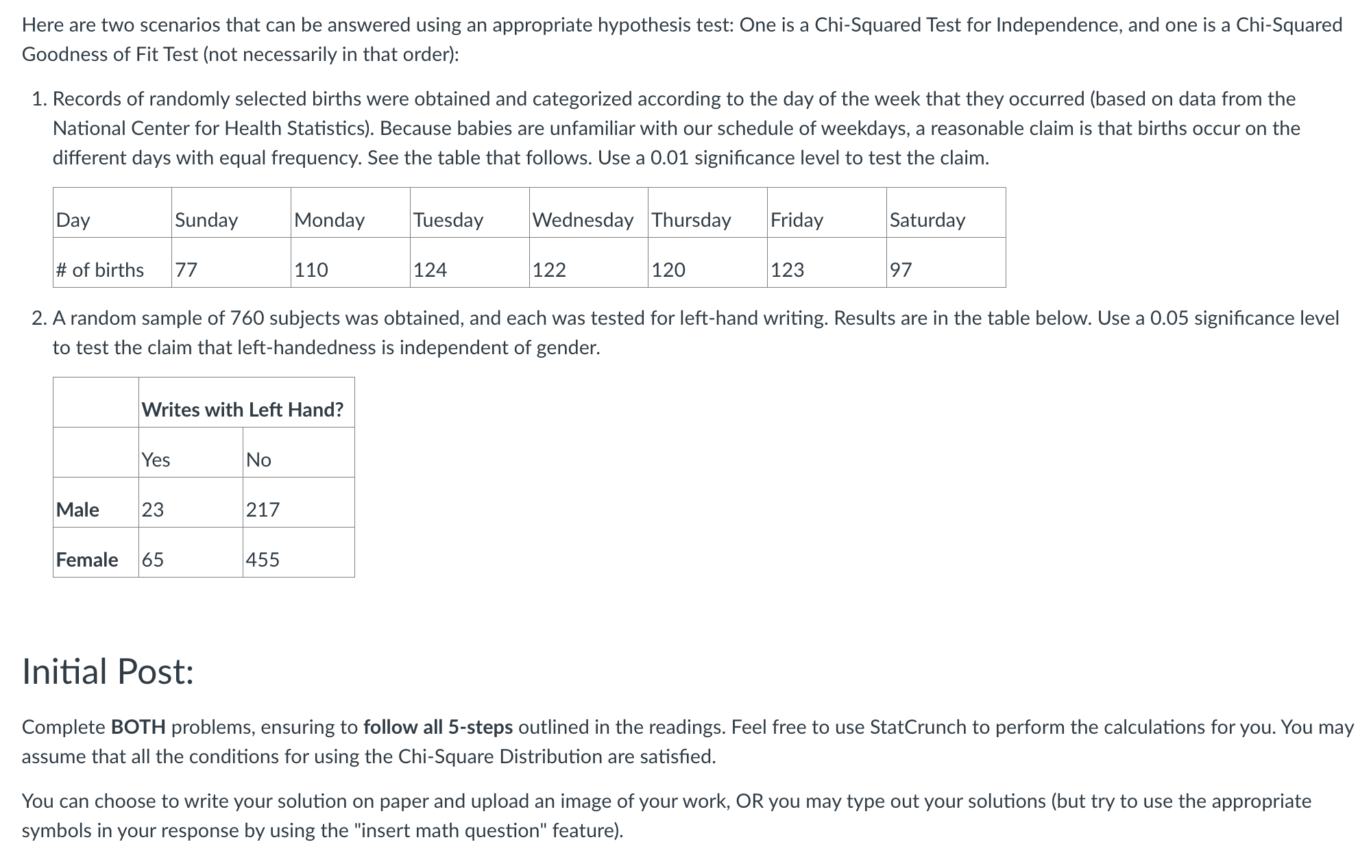 Solved Here are two scenarios that can be answered using an | Chegg.com