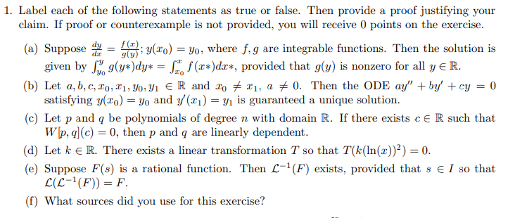 Solved 1. Label each of the following statements as true or | Chegg.com