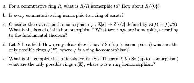 Solved a. For a commutative ring R, what is R/R isomorphic | Chegg.com