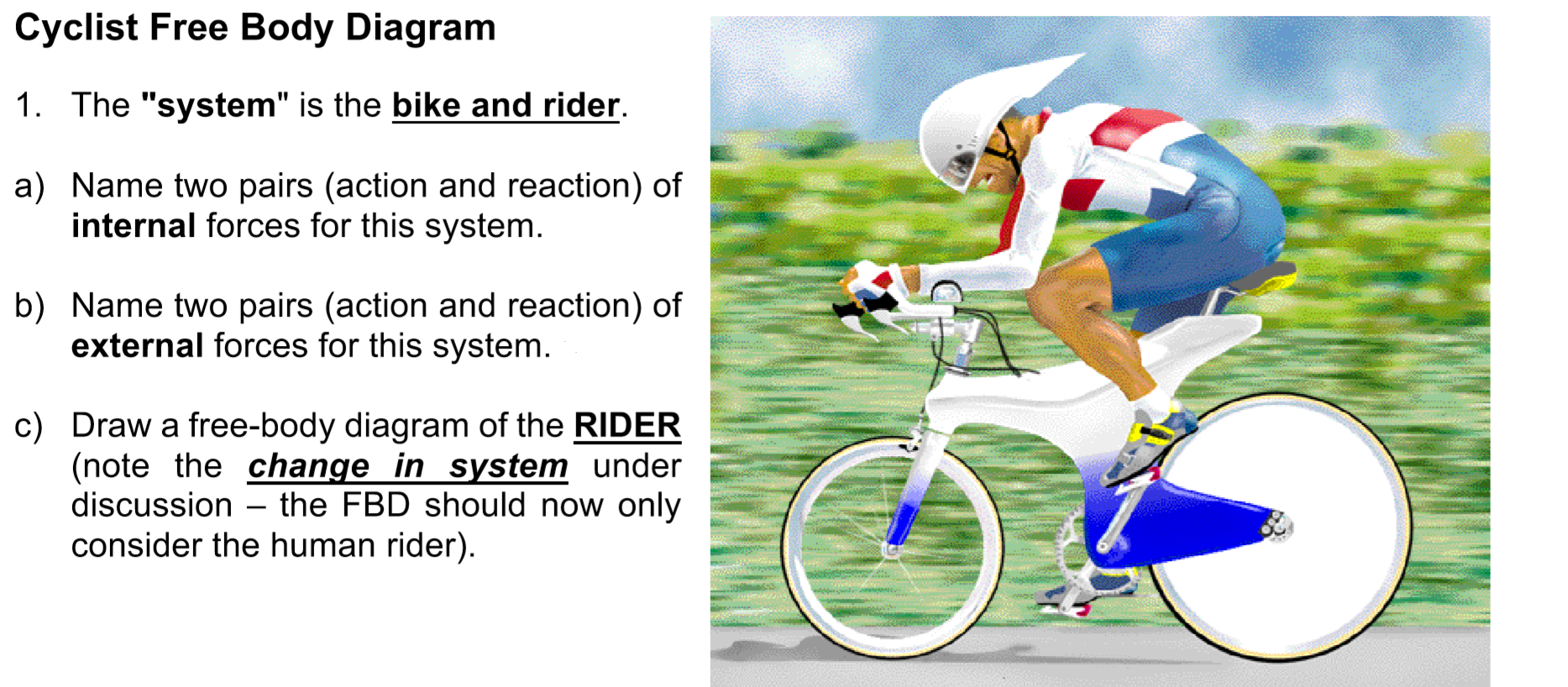Solved Cyclist Free Body Diagram 1. The "system" is the bike | Chegg.com