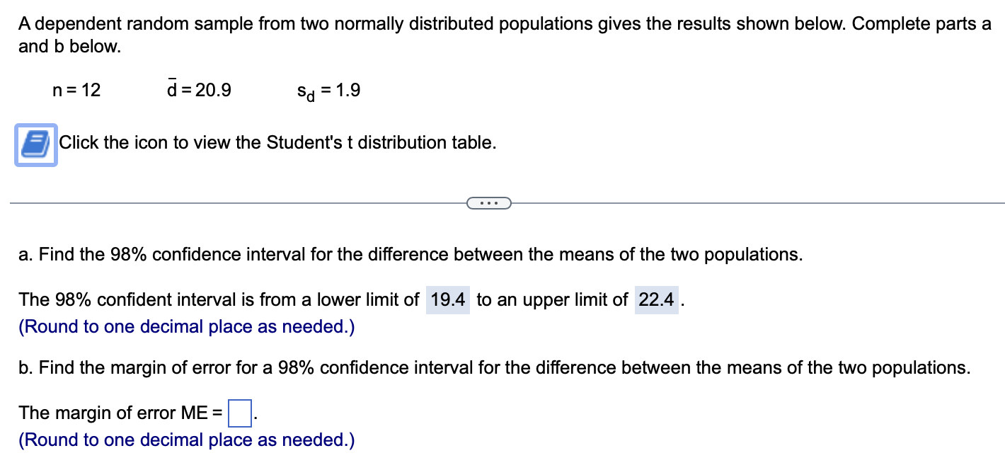Solved A dependent random sample from two normally | Chegg.com