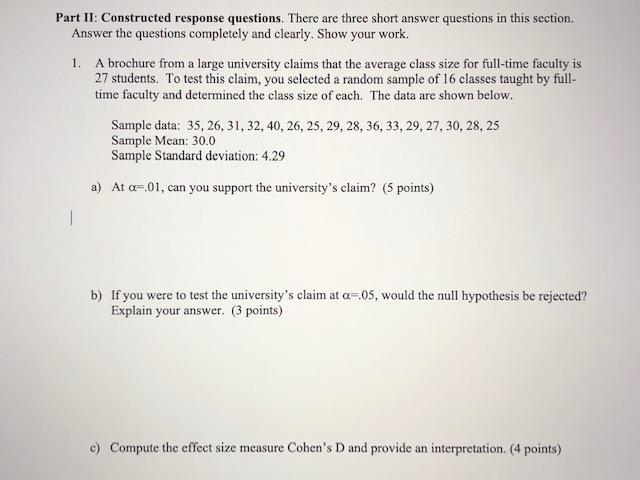 Solved Part II: Constructed response questions. There are | Chegg.com