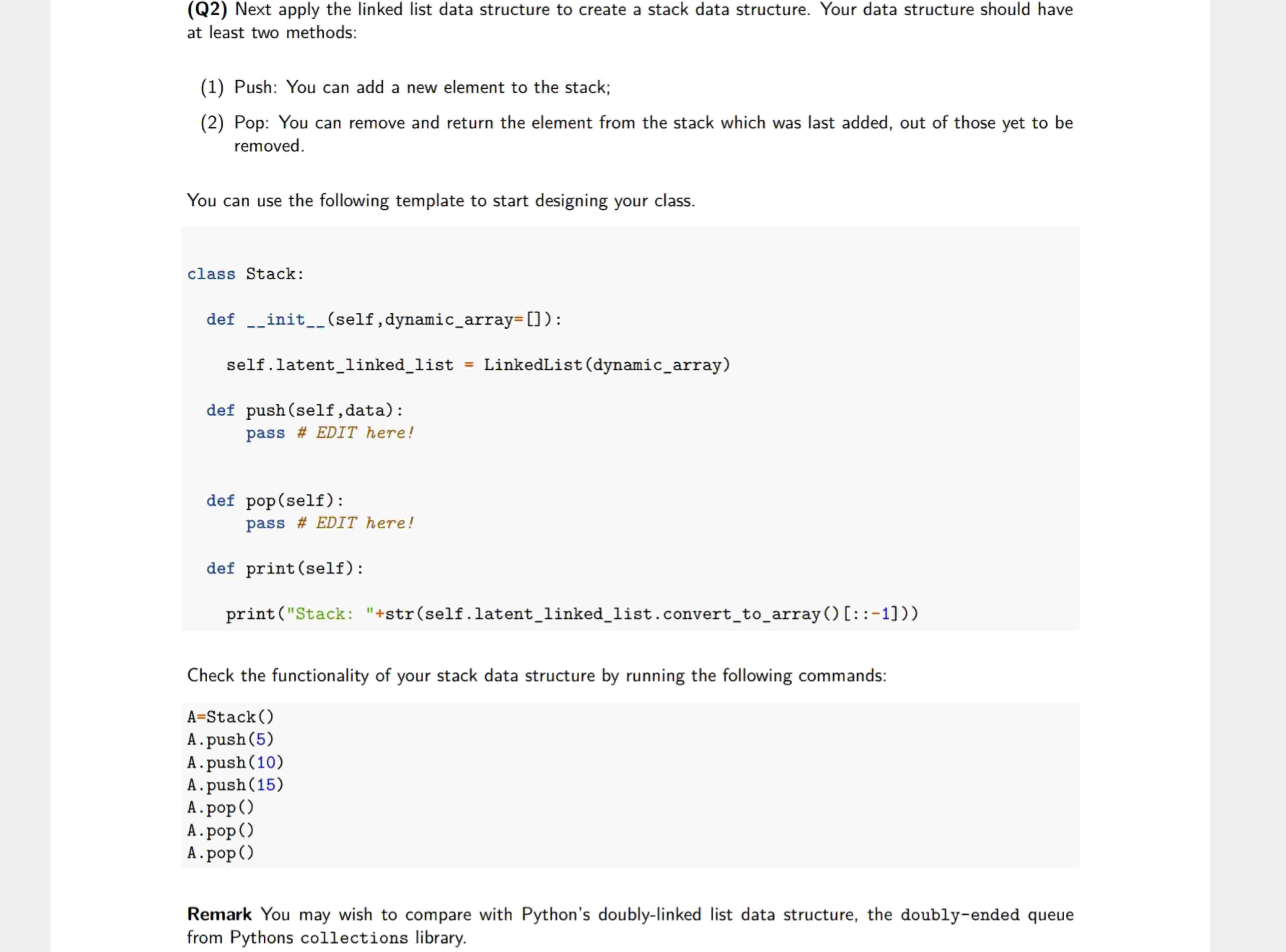 Solved (Q2) ﻿Next apply the linked list data structure to | Chegg.com
