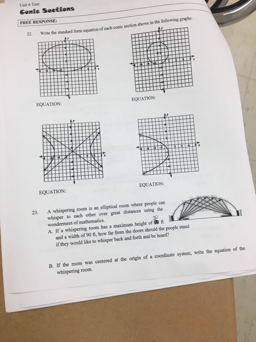 Solved Unit 6 Test: Conic Sections FREE RESPONSE: 22. Write | Chegg.com