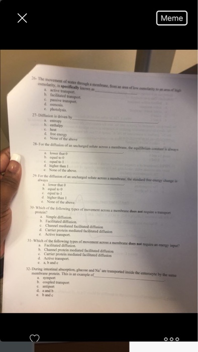 Solved Meme knows as a active transport b. facilitated | Chegg.com