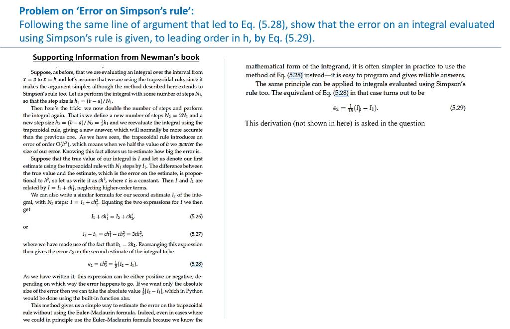 Solved Problem on 'Error on Simpson's rule': Following the | Chegg.com