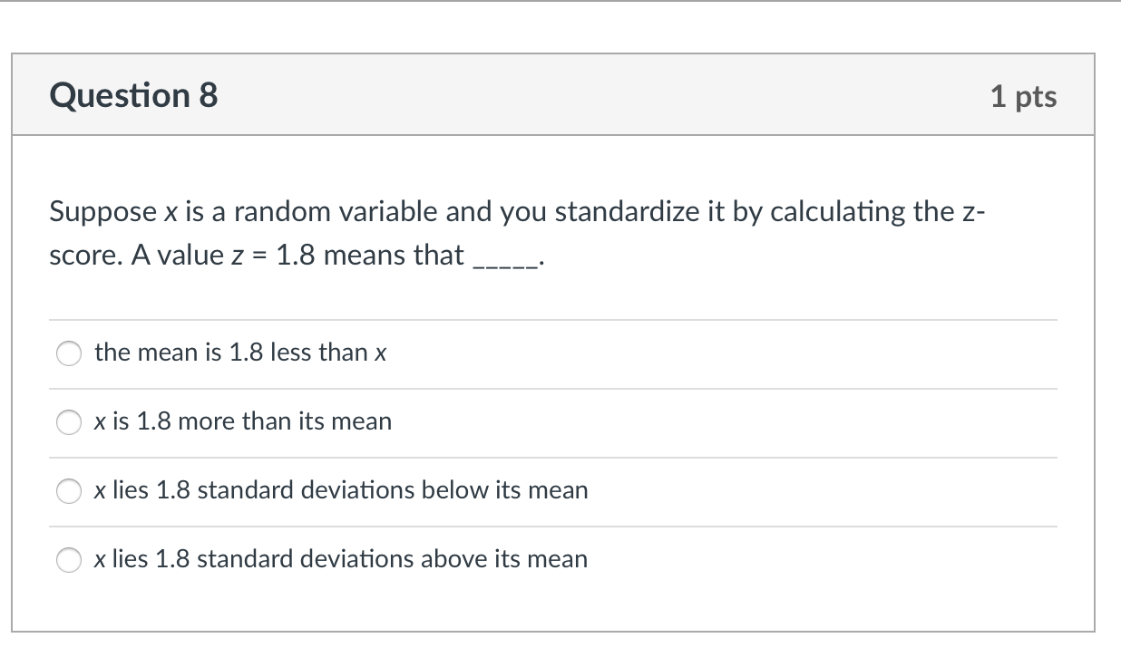 Solved Question 8 1 pts Suppose x is a random variable and | Chegg.com