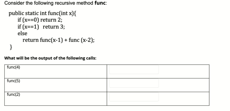 Solved Consider The Following Recursive Method Func Public 4776