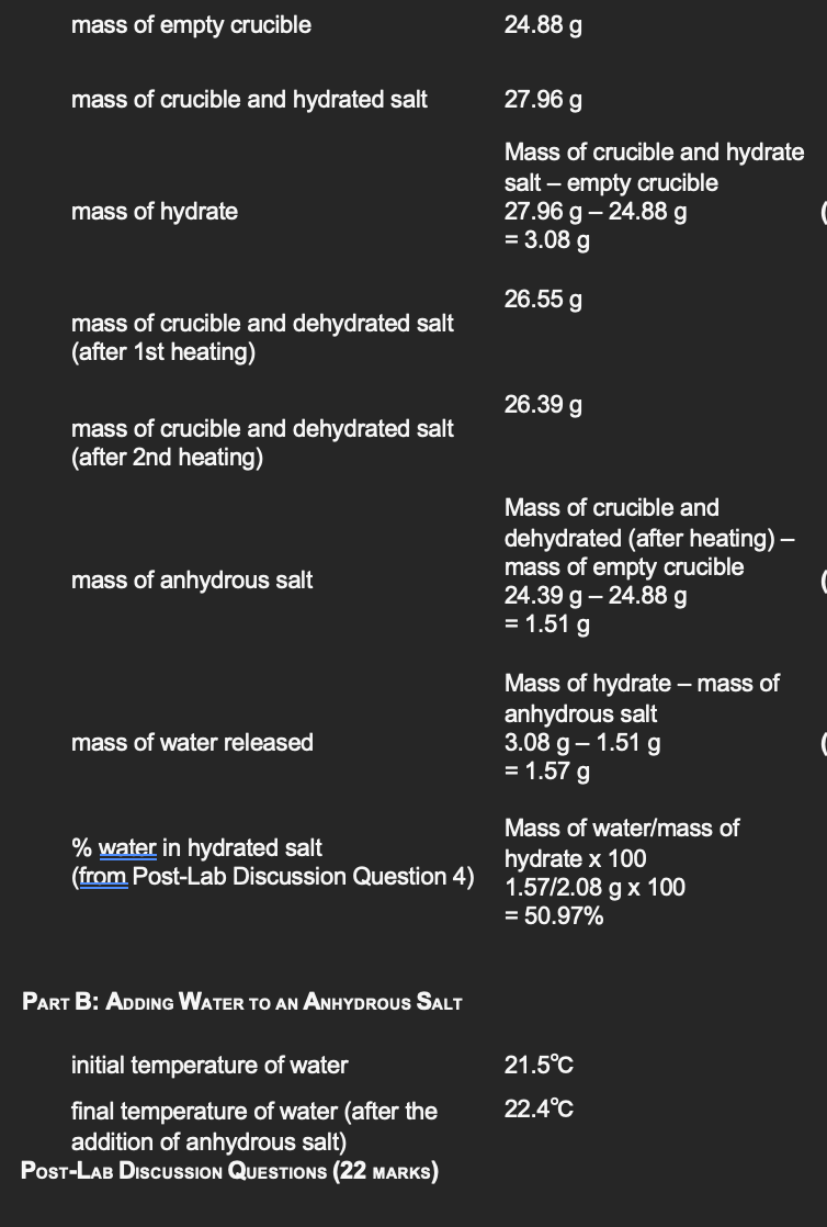 Solved mass of empty crucible 24.88 g mass of crucible and | Chegg.com