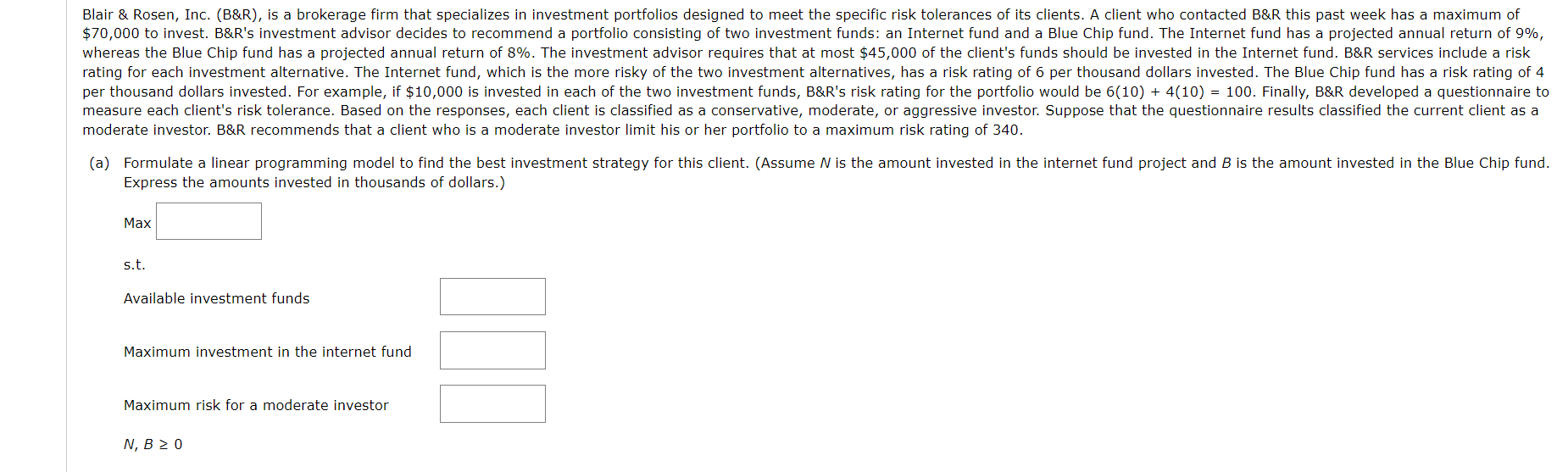 Solved moderate investor. B\&R recommends that a client who | Chegg.com
