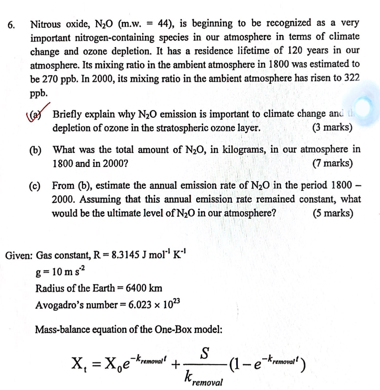 6. Nitrous oxide, N2O (m.w. =44 ), is beginning to be | Chegg.com