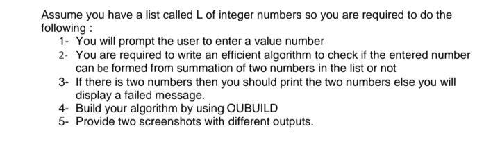 Solved Assume you have a list called L of integer numbers so | Chegg.com