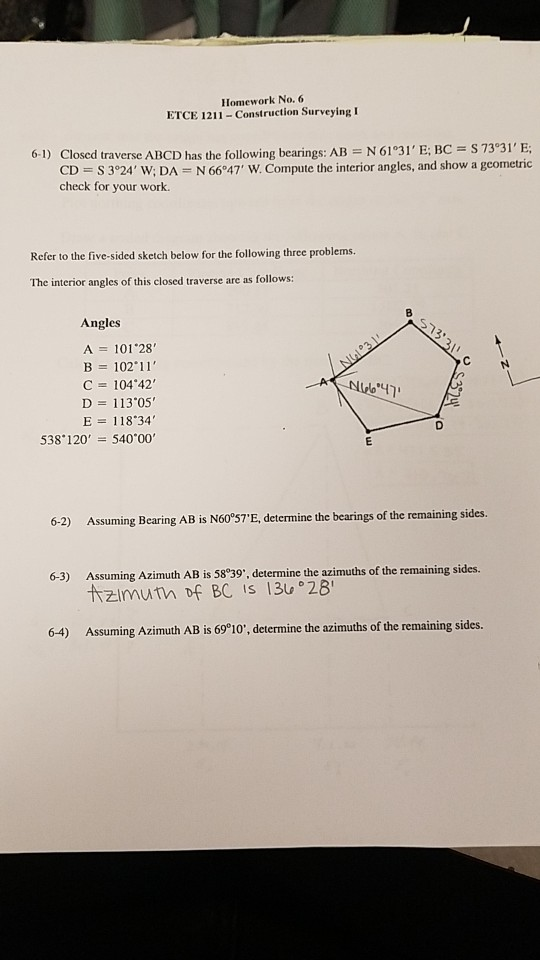 Solved Homework No. 6 ETCE 1211 Construction Surveying I | Chegg.com