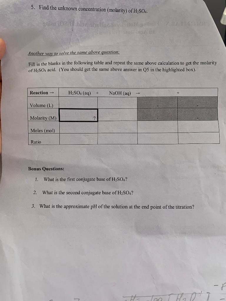 5. Find the unknown concentration (molarity) of | Chegg.com
