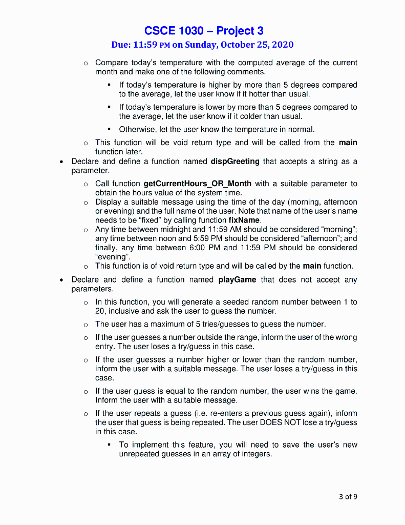 . CSCE 1030 – Project 3 Due: 11:59 PM on Sunday, | Chegg.com