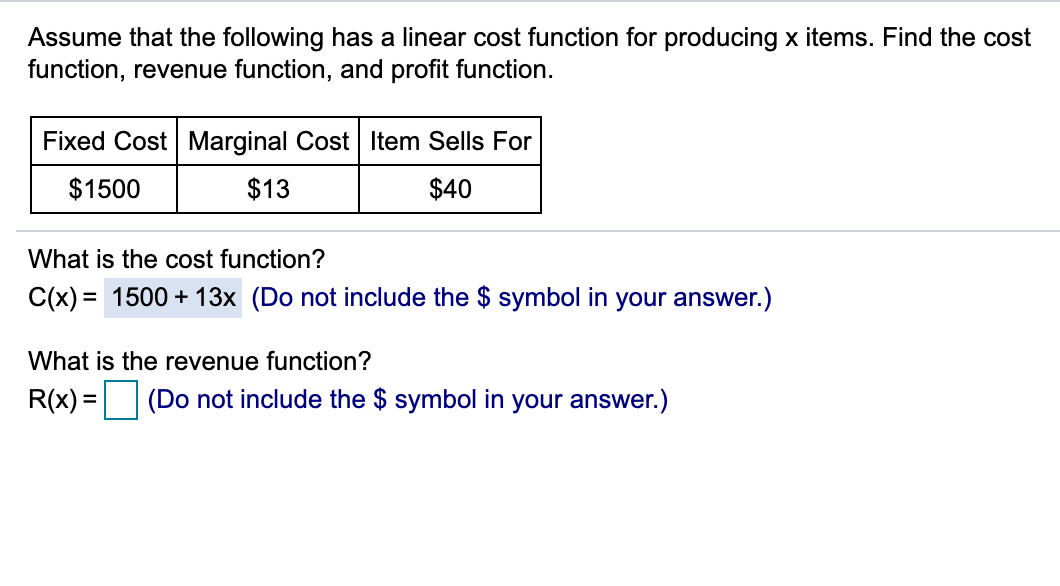 Solved Assume that the following has a linear cost function | Chegg.com