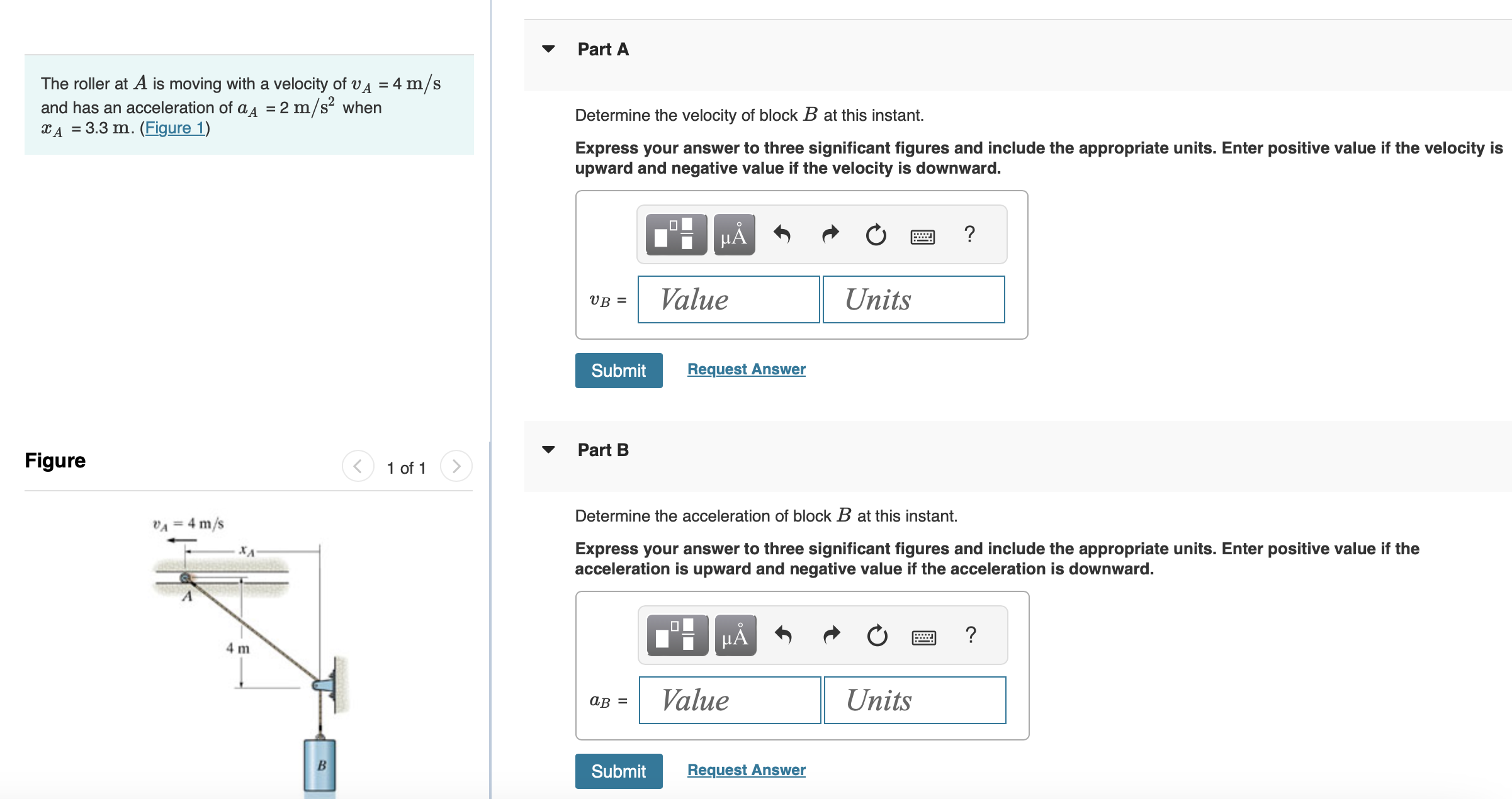 Solved Part AThe roller at A ﻿is moving with a velocity of | Chegg.com