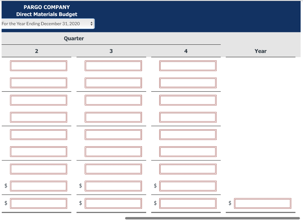 Solved Pargo Company is preparing its master budget for | Chegg.com