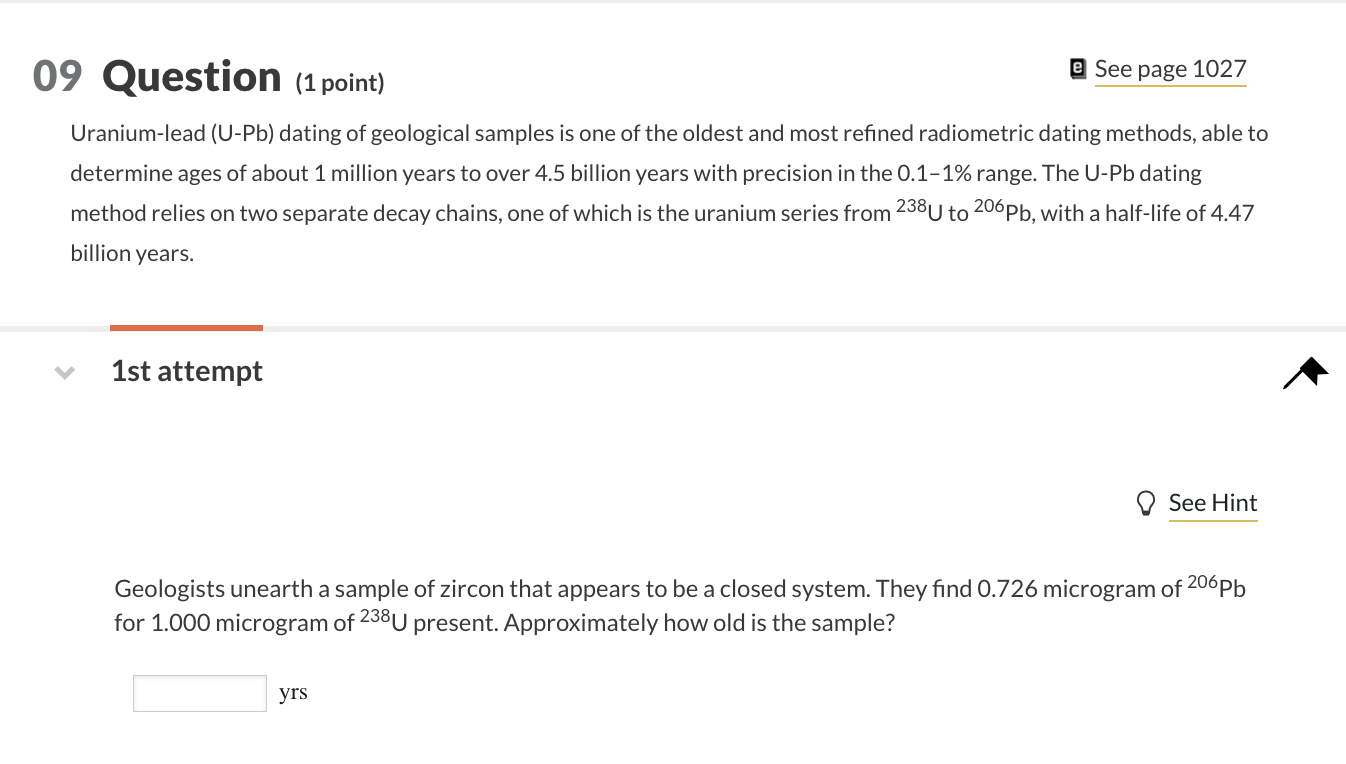 Solved 09 ﻿Question (1 ﻿point)Uranium-lead (U-Pb) ﻿dating of | Chegg.com