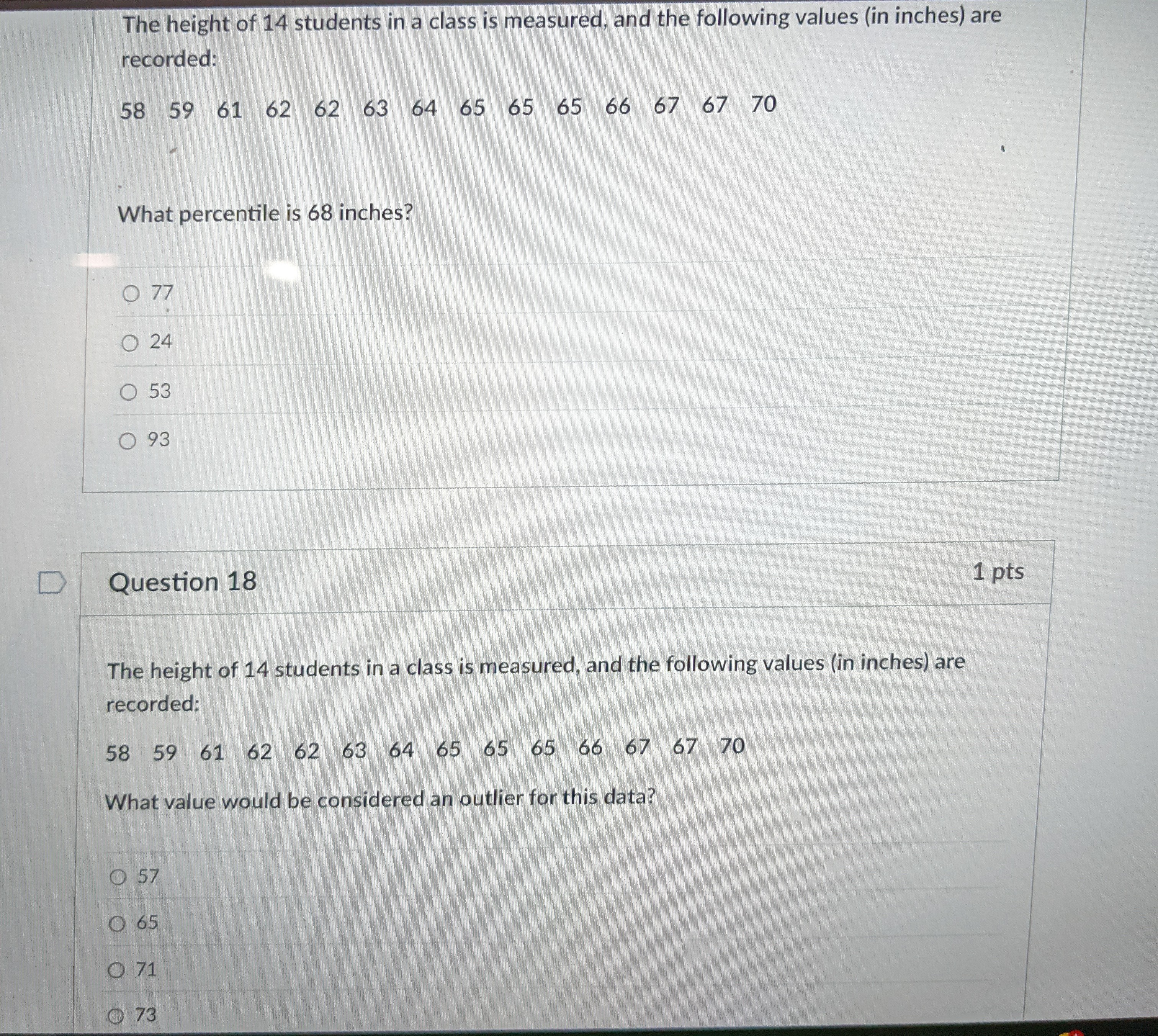 Solved what percenile is 68 ﻿inches?whst value would be | Chegg.com