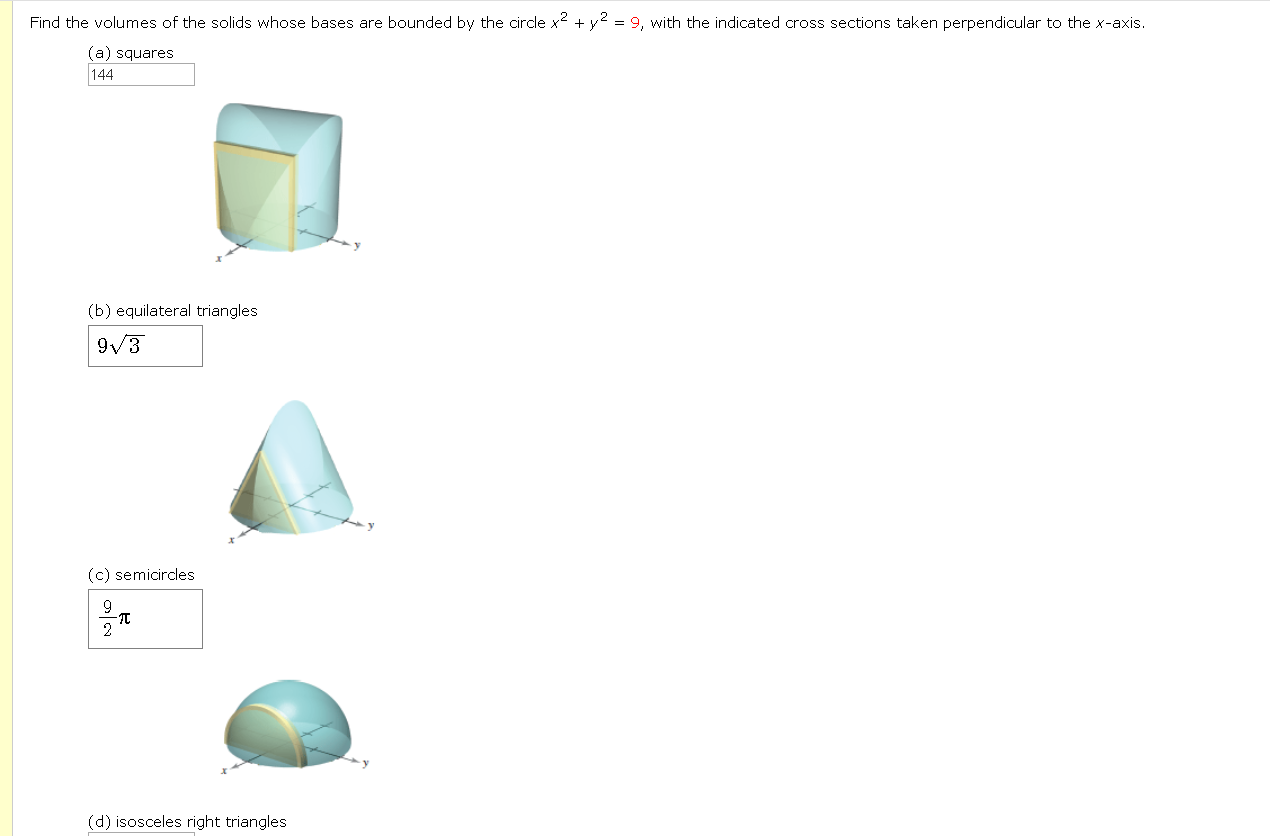 Solved Find the volumes of the solids whose bases are | Chegg.com