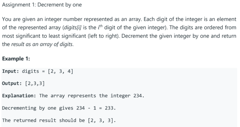 Solved Assignment 1: Decrement by one You are given an | Chegg.com