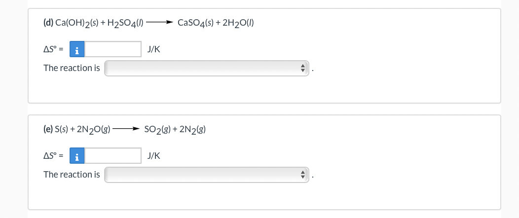 Solved Calculate \\( \\Delta S^{\\circ} \\) for the | Chegg.com