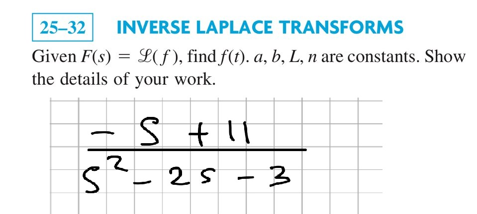 Solved 25–32 INVERSE LAPLACE TRANSFORMS Given F(s) = L(F), | Chegg.com