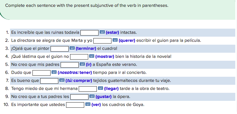 Complete each sentence with the present subjunctive | Chegg.com