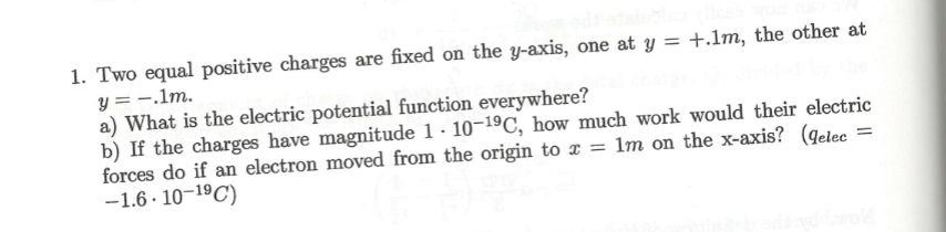 Solved Two equal positive charges are fixed on the y-axis, | Chegg.com