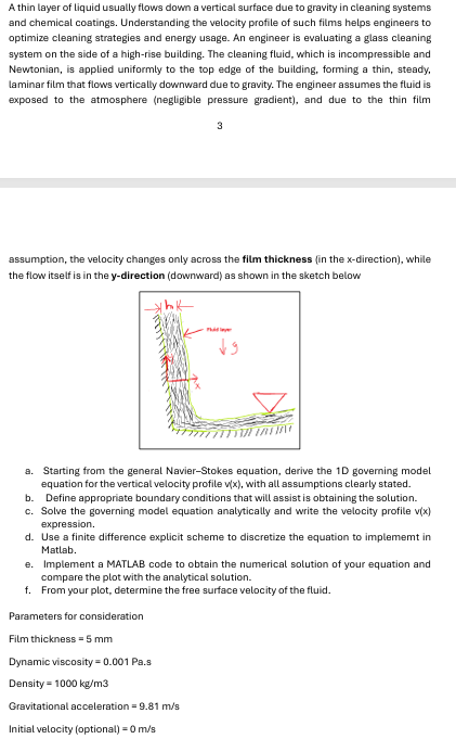 A thin layer of liquid usually flows down a vertical | Chegg.com
