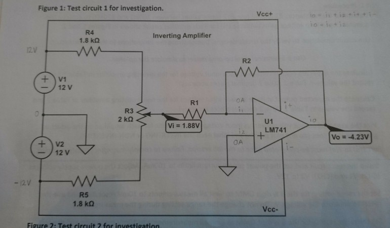 Solved Figure 1: Test circuit 1 for investigation. Vcc+ l o | Chegg.com