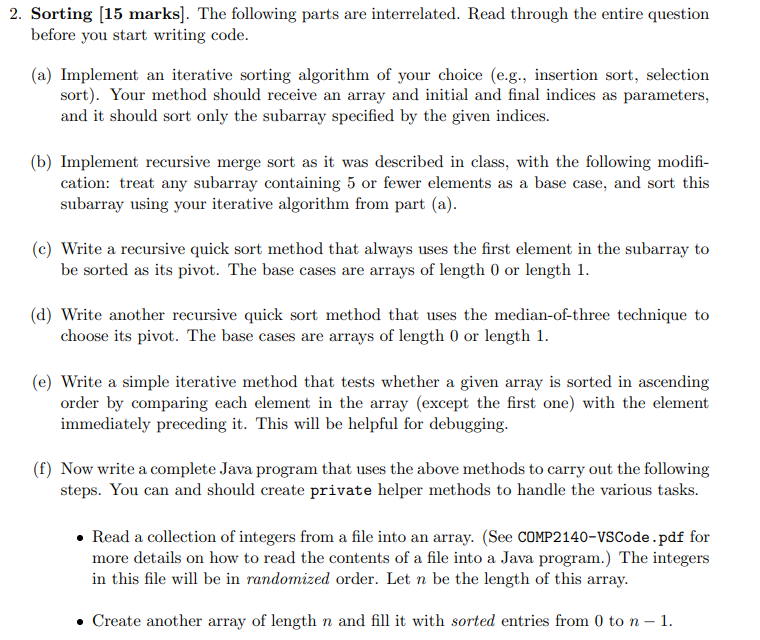 Solved 2. Sorting [15 marks]. The following parts are | Chegg.com