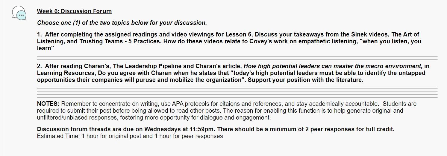 Solved Week 6: Discussion Forum Choose one (1) of the two | Chegg.com