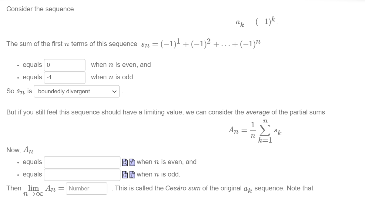 Solved Consider the sequence ak= (-1) The sum of the first n | Chegg.com