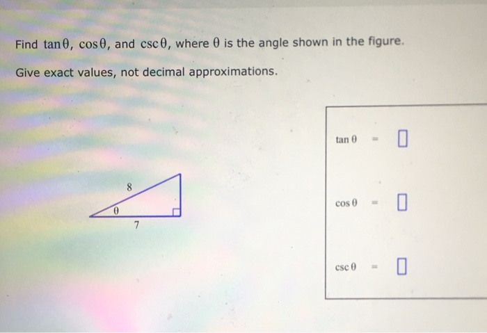 Solved Find tan θ, cos θ, and csc θ, where θ is the angle | Chegg.com
