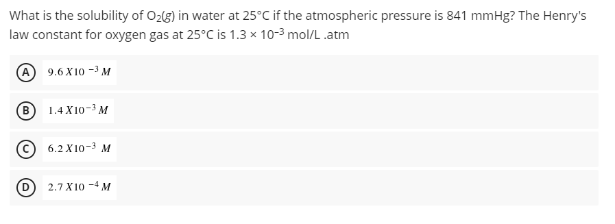 Solved What is the solubility of O2(g) in water at 25°C if | Chegg.com
