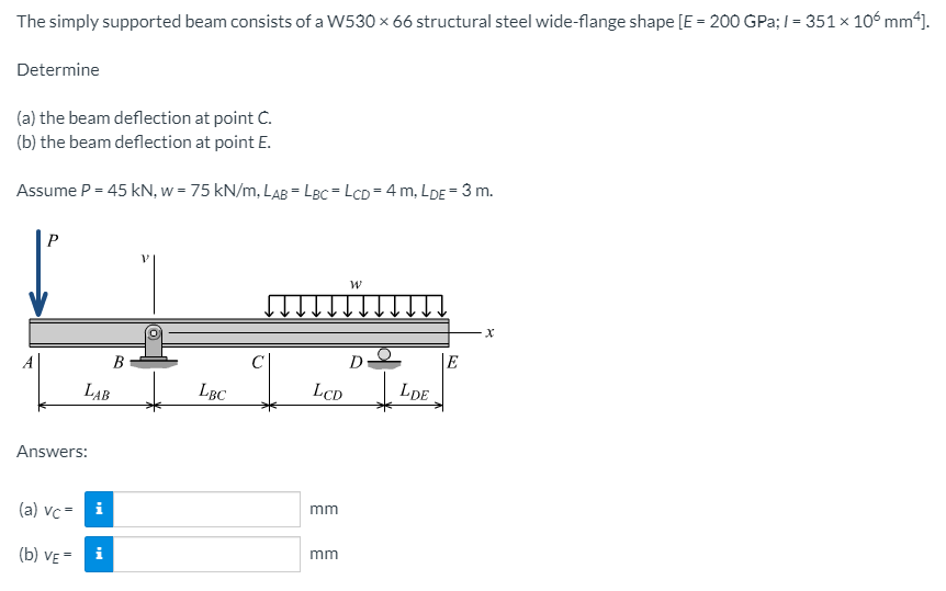 Solved The simply supported beam consists of a W530 x 66 | Chegg.com