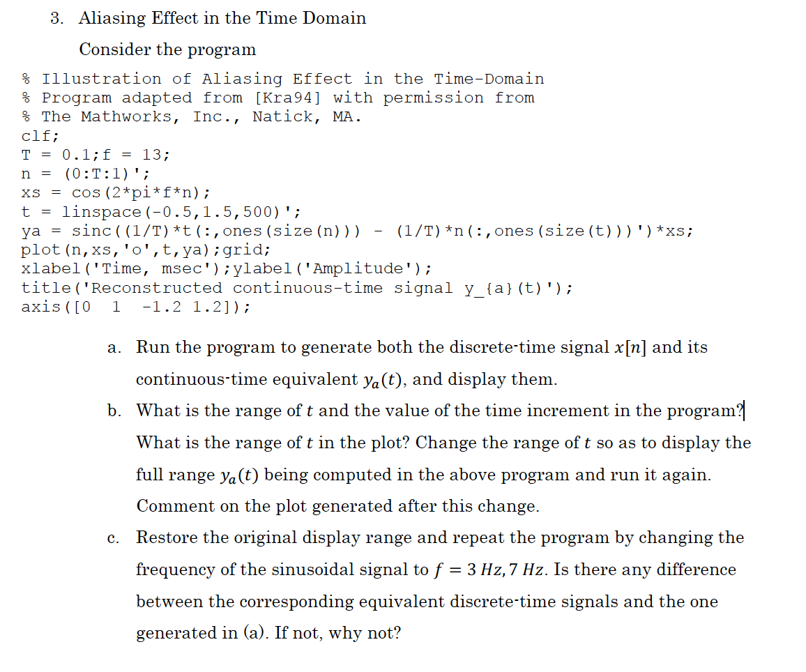 3. Aliasing Effect in the Time Domain Consider the | Chegg.com